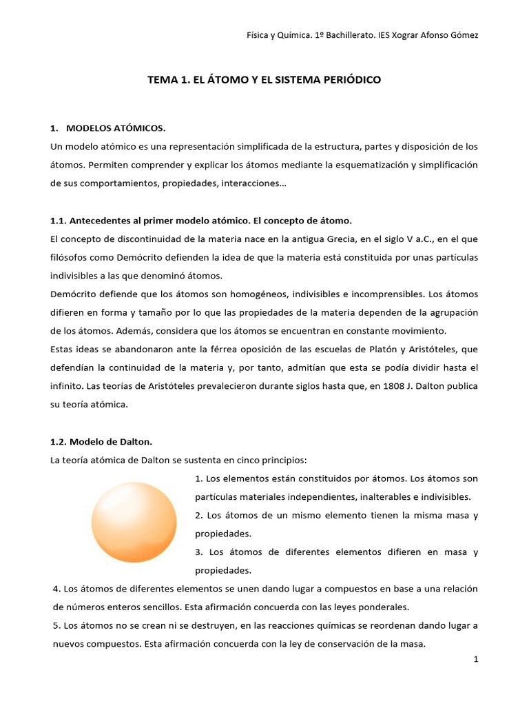 Tema 1. El Átomo y El Sistema Periódico | PDF | Núcleo atómico ...