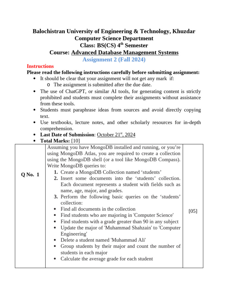 Assignment2 Fall 2024 | PDF | Mongo Db | Databases