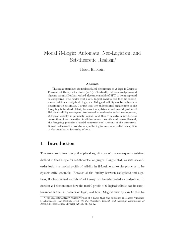 Understanding Ω-Logic in Set Theory | PDF | Modal Logic | Mathematical ...
