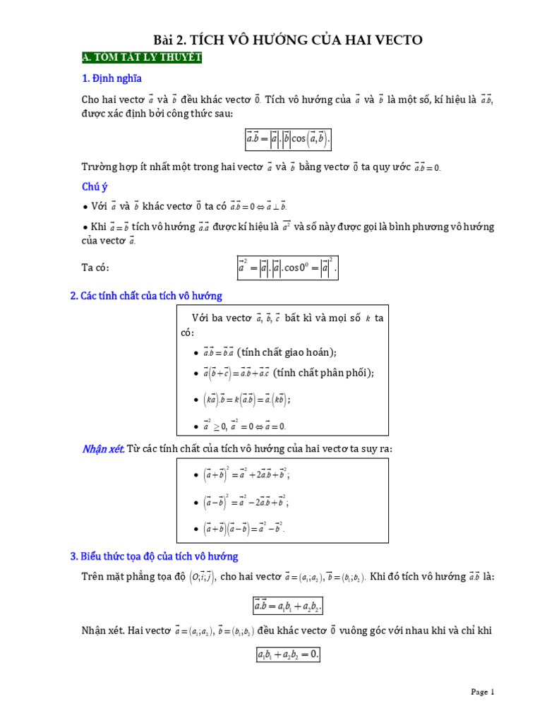 Toan 10 - Tich Vo Huong Cua Hai Vecto | PDF
