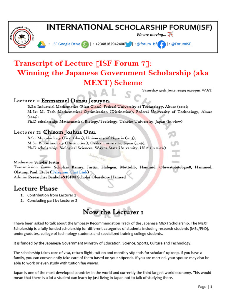 Japanese Government Scholarship (Aka MEXT) Scheme | PDF | Cost Of Living | Japanese Language