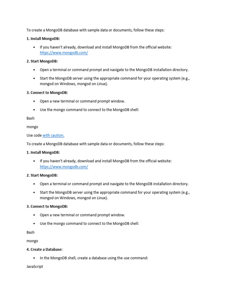 To Create A MongoDB Database With Sample Data or Documents | PDF ...