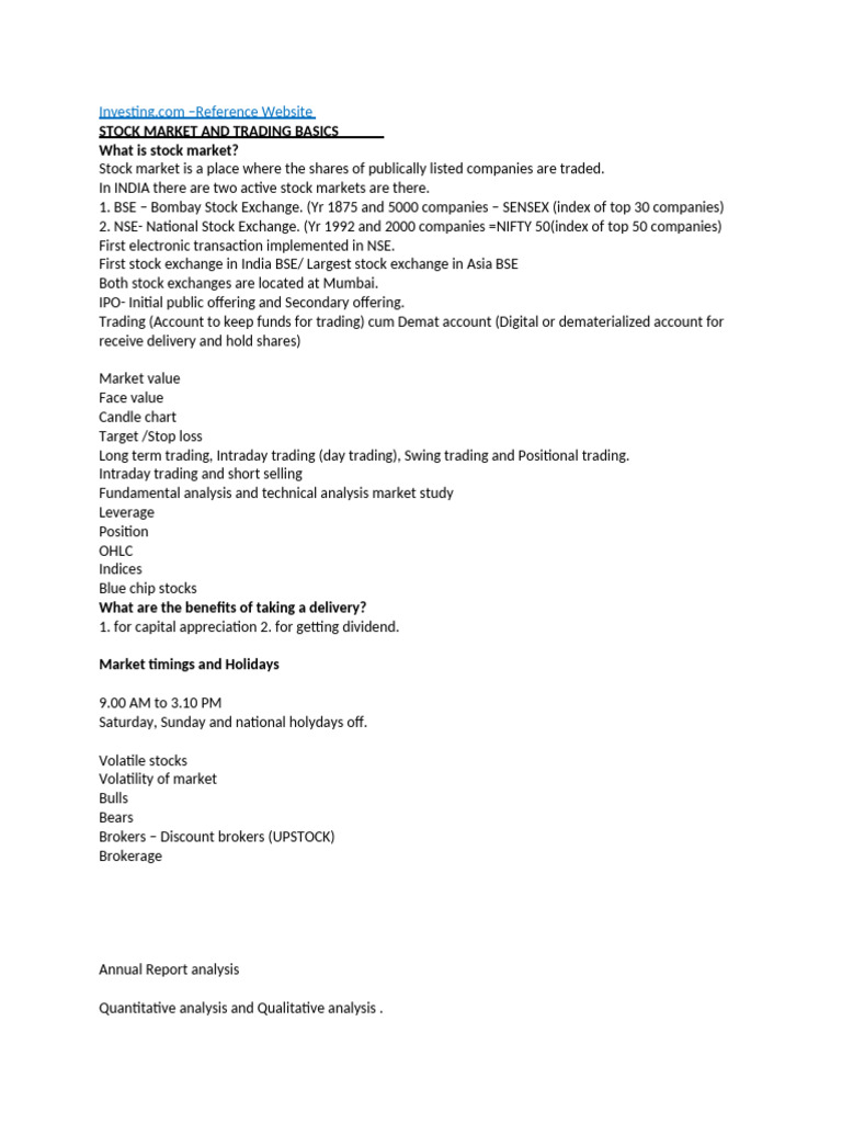 STOCK MARKET AND TRADING BASICS-RDKR | PDF