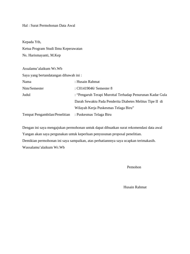 Surat Permohonan Data Awal | PDF | Pengembangan Diri