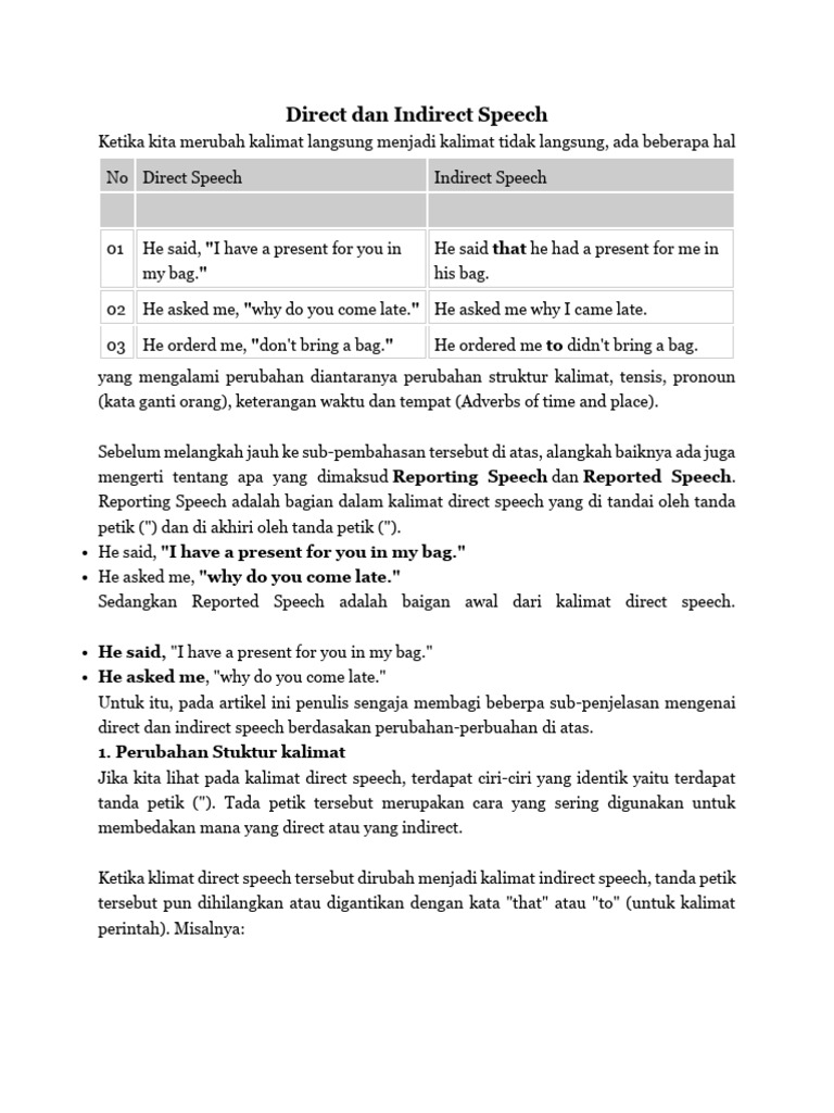 Direct Dan Indirect Speech | PDF | Grammatical Tense | Linguistics