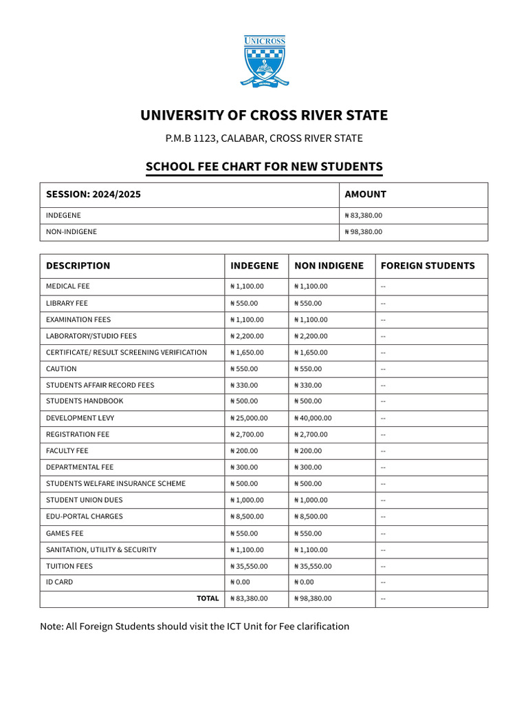 Unicross School Fees 2024/2025 | PDF