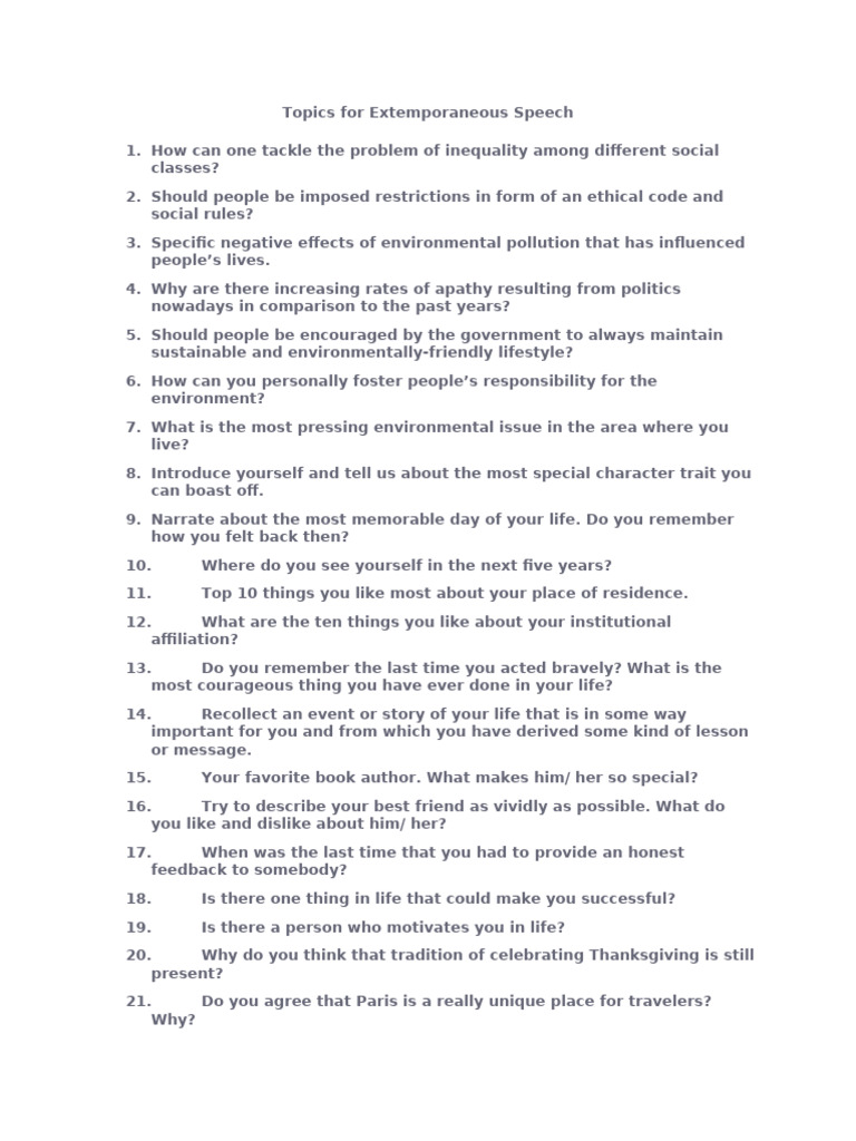 Extemporaneous-Speech-Prompts | PDF | Social Psychology