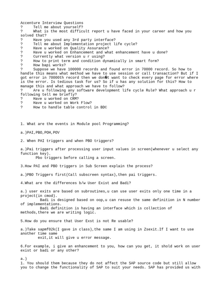 Accenture SAP Interview Guide | PDF | Database Transaction | Computer Program