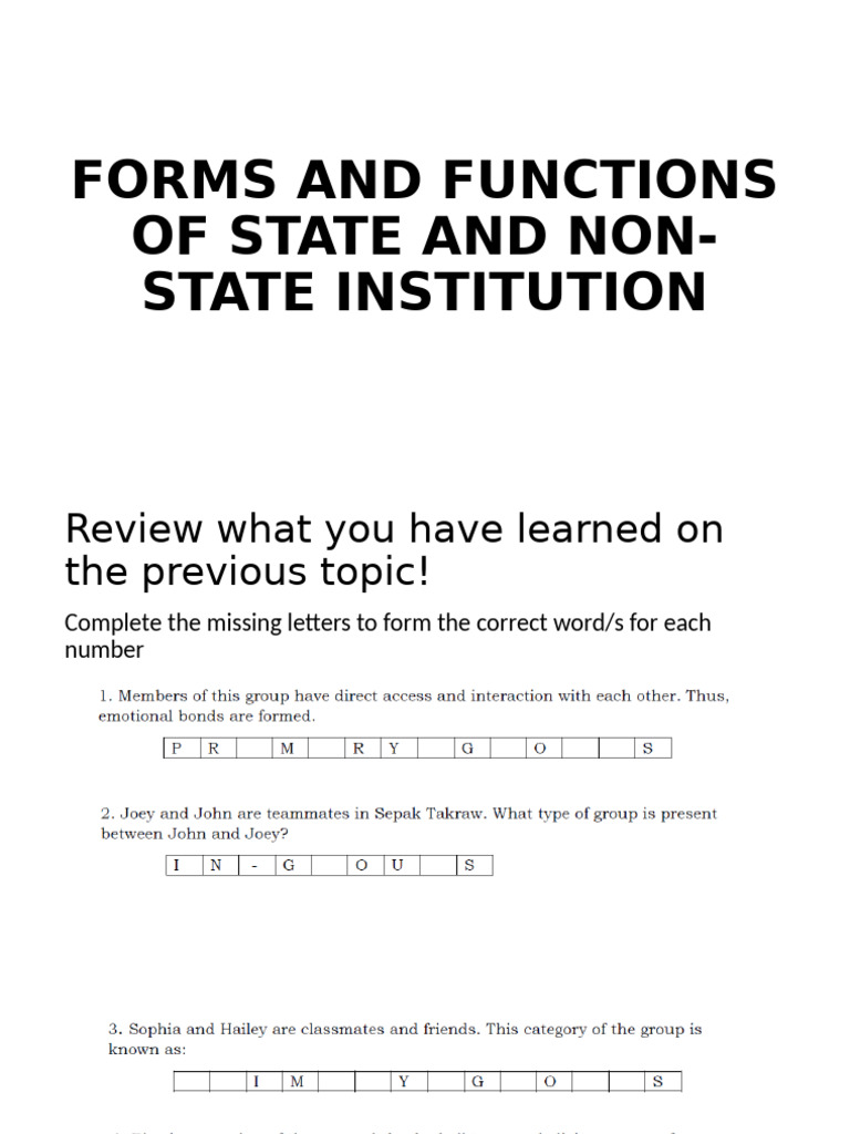 State and Non-State Institutions Explained | PDF | Presidents Of The ...