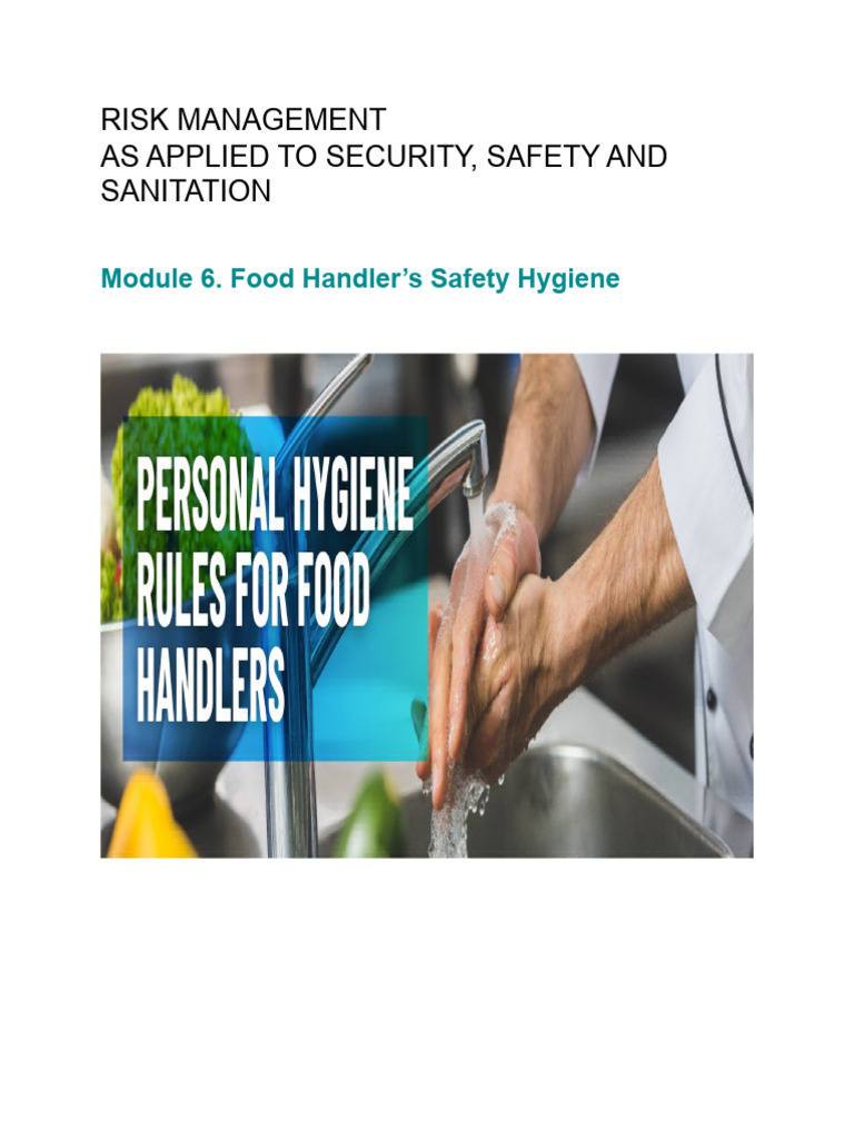 Module 6 - Food Handlers Safety Hygiene | PDF | Hygiene | Infection