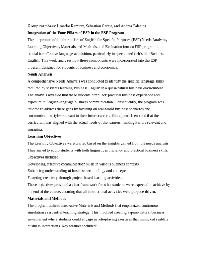 Esp Program And The 4 Pillars Pdf Learning Evaluation