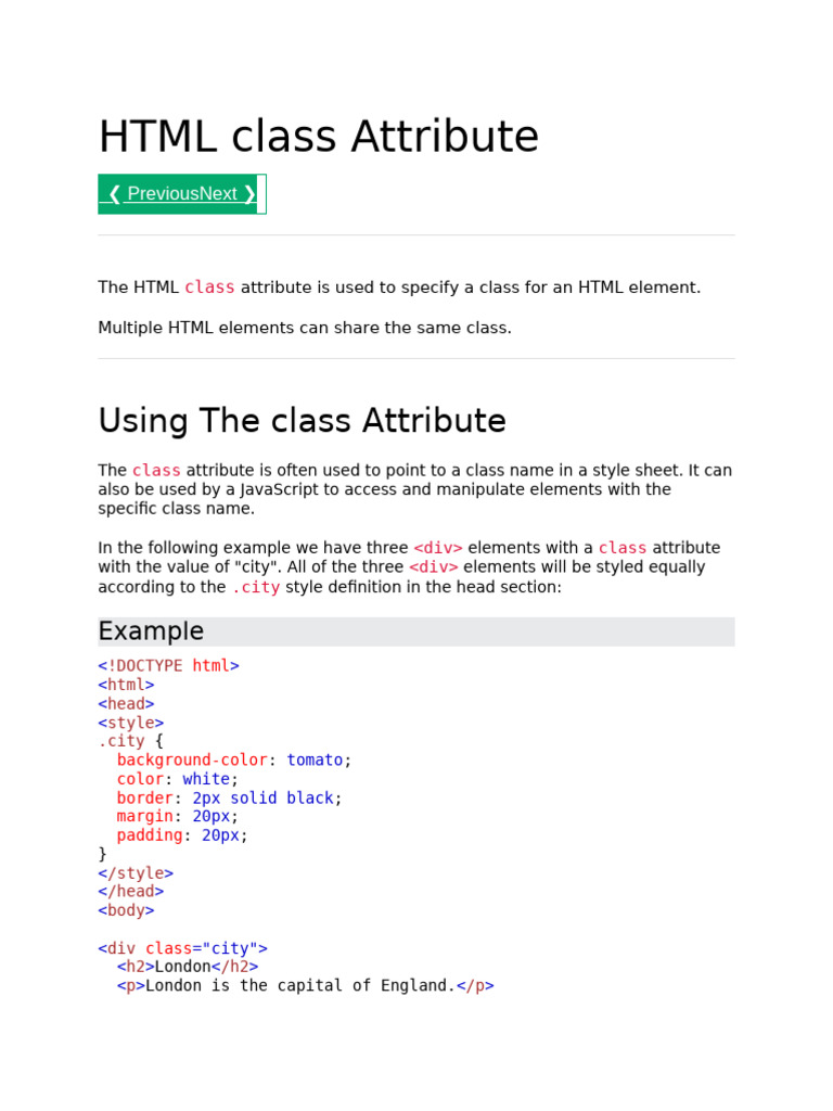 Class atribute HTML | PDF | Html | Html Element