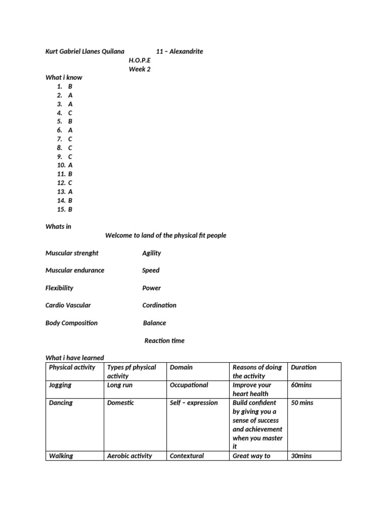 Physical Education Week 2 | PDF