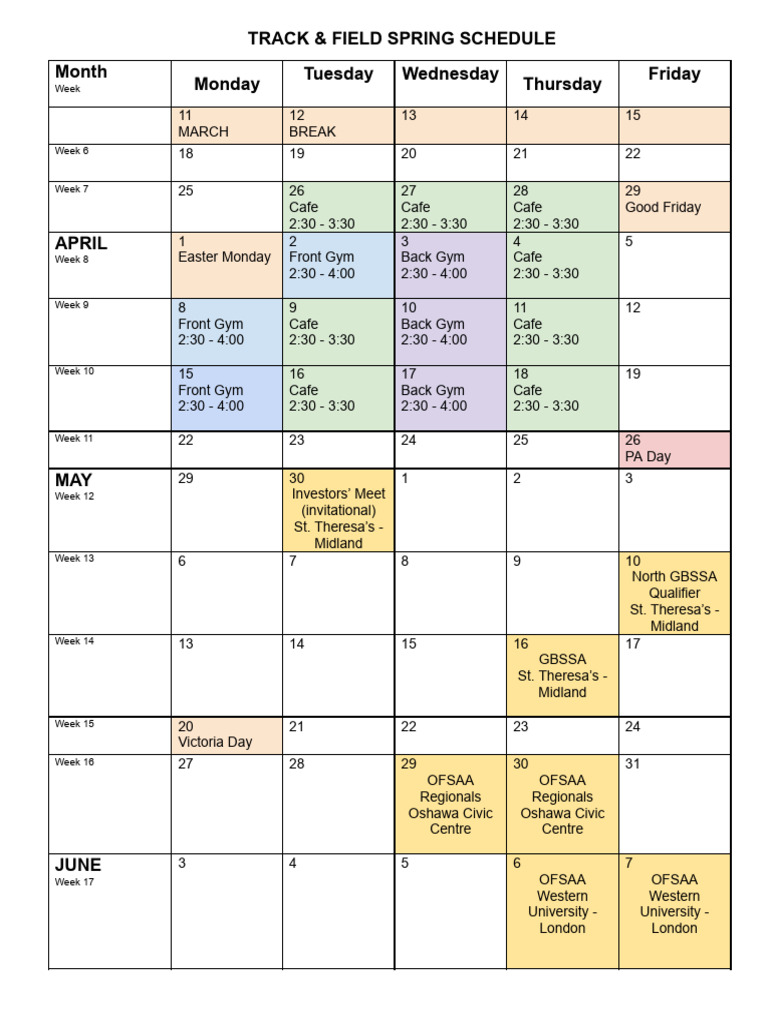 Track & Field Schedule | PDF