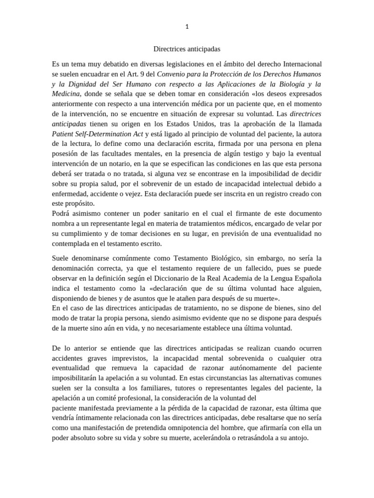 Directrices Anticipadas - Resumen Sucesiones | PDF | Terapia