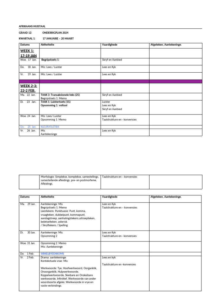 ONDERRIGPLAN GR 12 2024 (KWT 1 Tot 4) | PDF