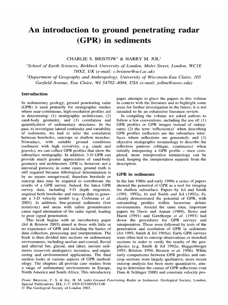 Bristow Jol 2003 An Introduction To Ground Penetrating Radar (GPR) in Sediments | PDF ...