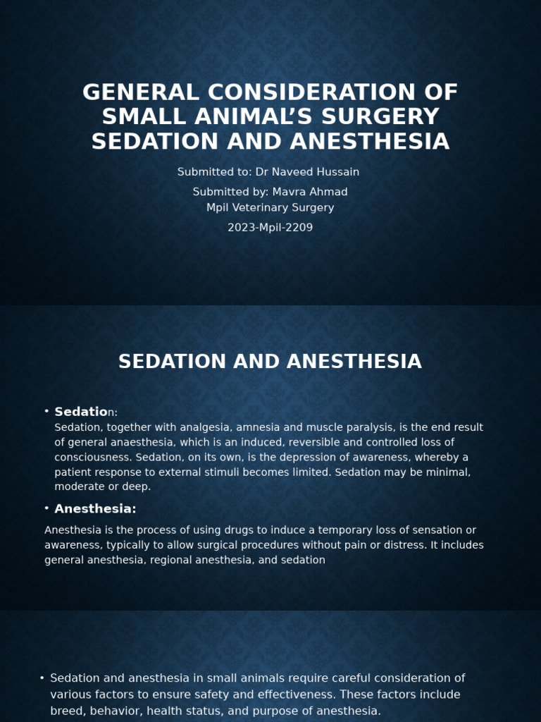 General Consideration of Small Animal's Surgery Sedation (1) - 1 | PDF ...