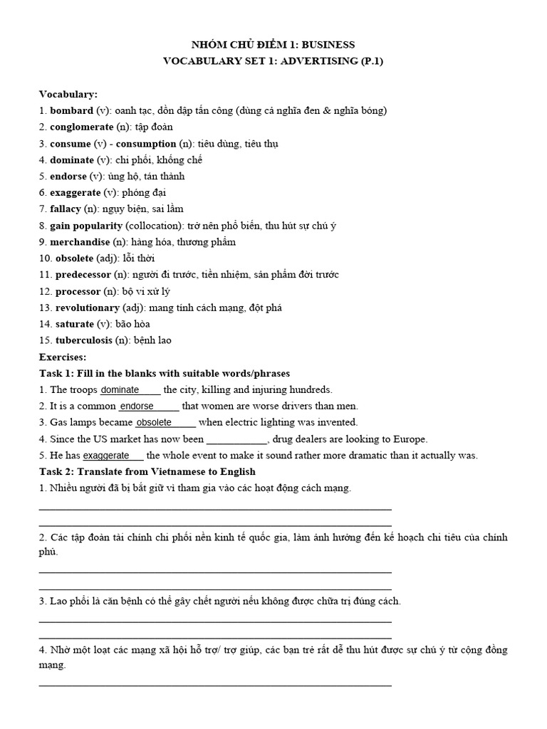 Vocabulary Set 1 - ADVERTISING (P.1) | PDF | Business