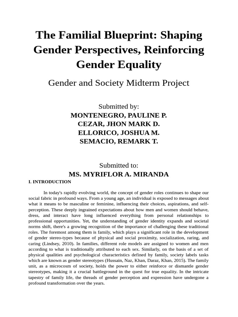 Midterm Project Family Institutions On Gender Development | PDF | Gender | Gender Studies