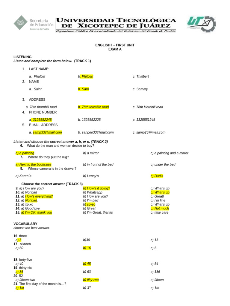 EXAMEN 1st UNIT | PDF