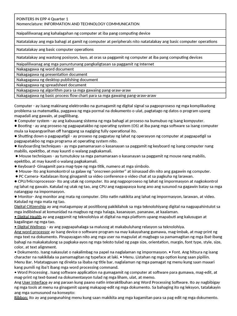 Pointers In Epp 4 Quarter 1 Pdf