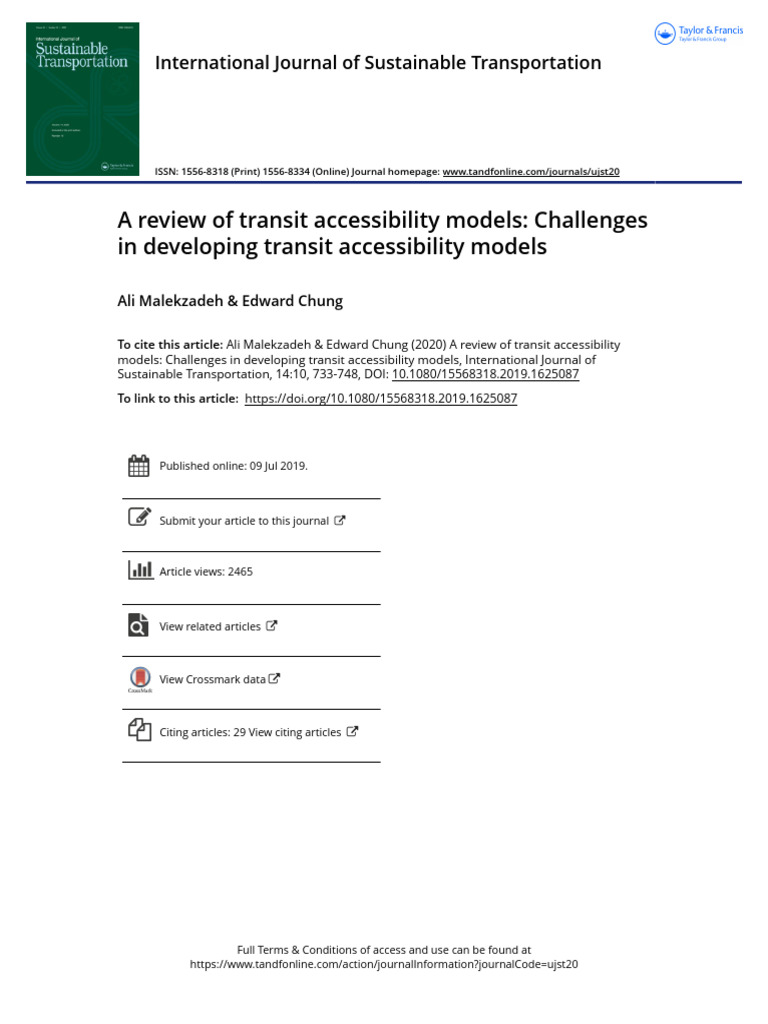 A Review of Transit Accessibility Models Challenges in Developing ...