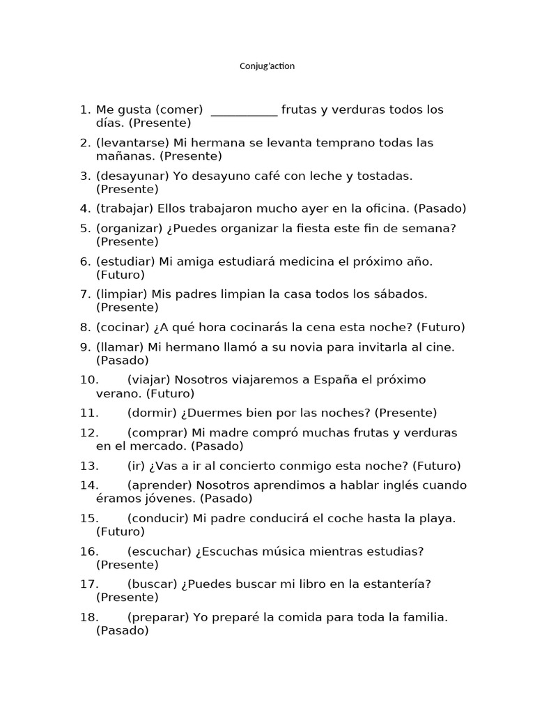 Exo Conjugaisons Conjug'action | PDF | Artes del Lenguaje y ...