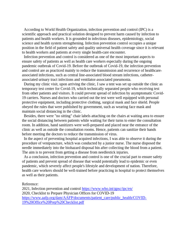 Patient Safety Reflective Report | PDF | Infection | Health Professional