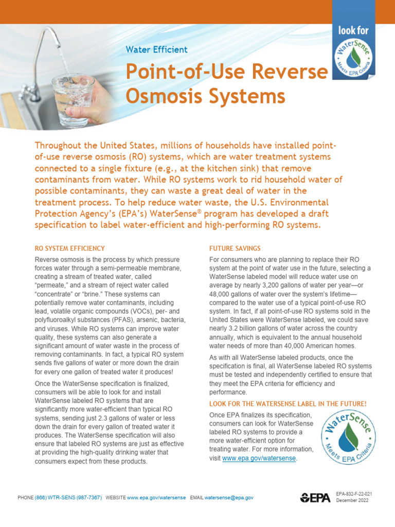 WaterSense Reverse Osmosis Specification | PDF | Osmosis | Pollution