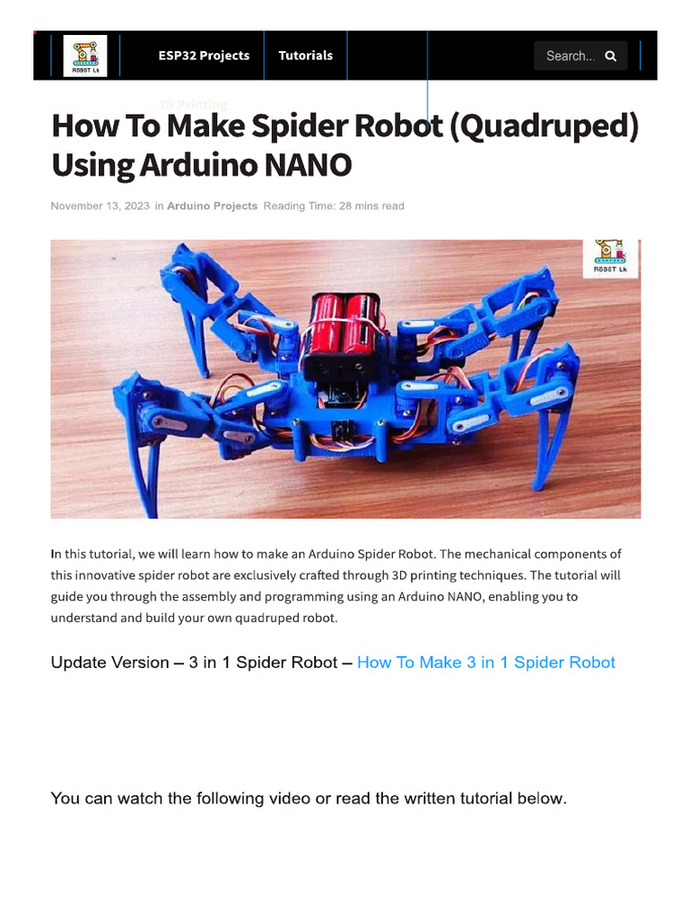 Spider Robot Using Arduino NANO | PDF