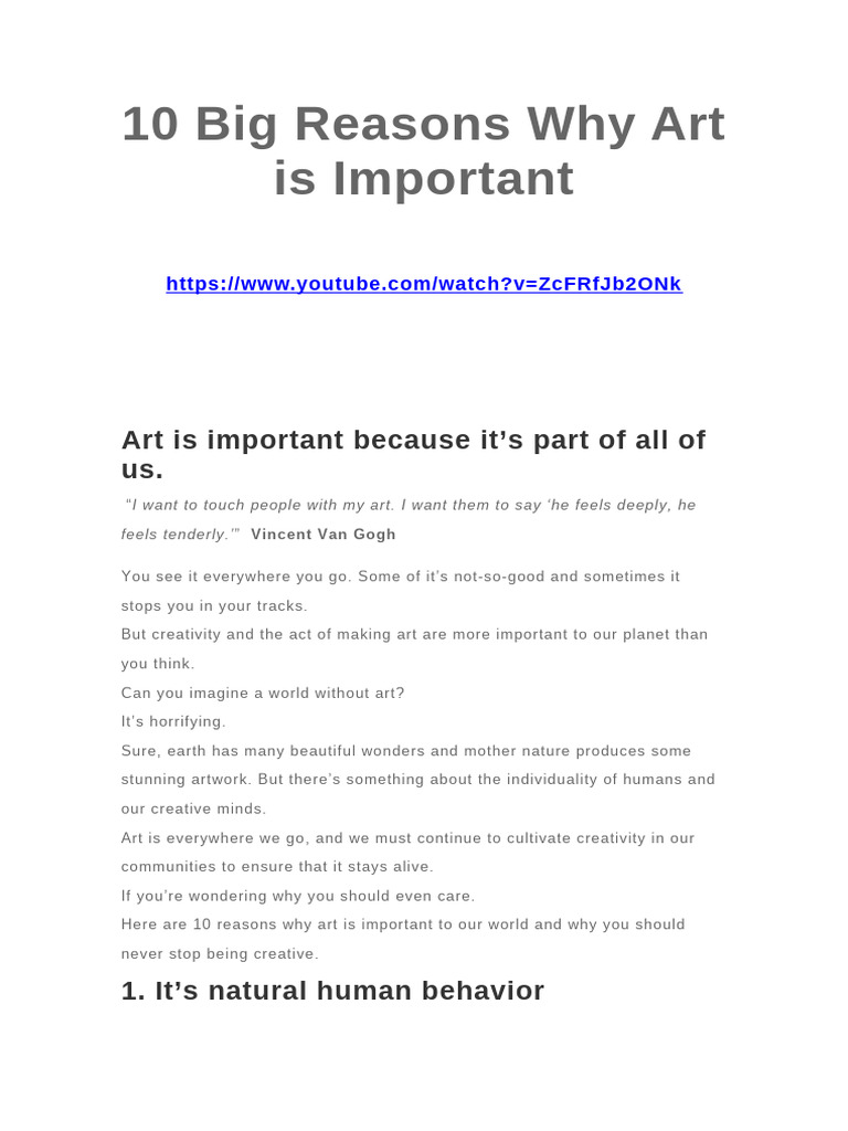 10 Big Reasons Why Art is Important | PDF | Psychotherapy | Creativity