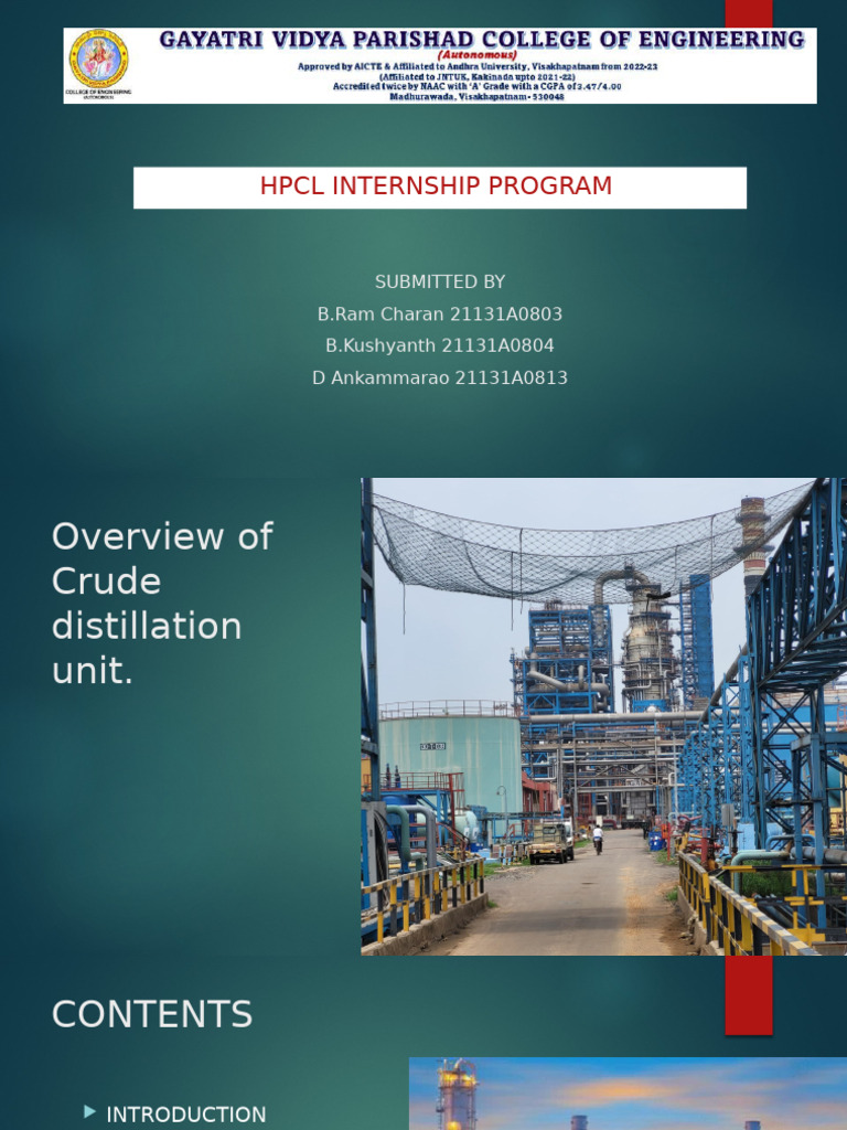 Internship Ppt Pdf Distillation Petroleum