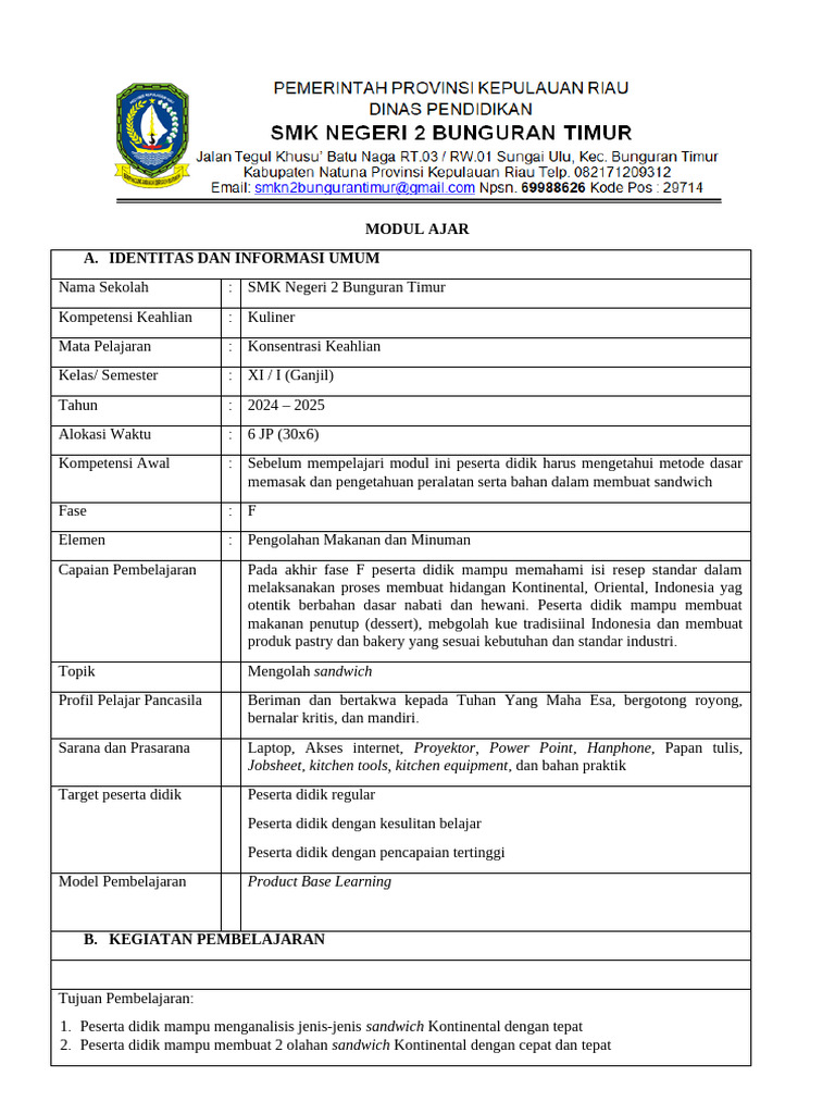 Modul Ajar Baker - Roti | PDF