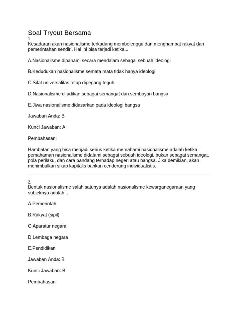 Soal-Pembahasan Tryout Bersama | PDF