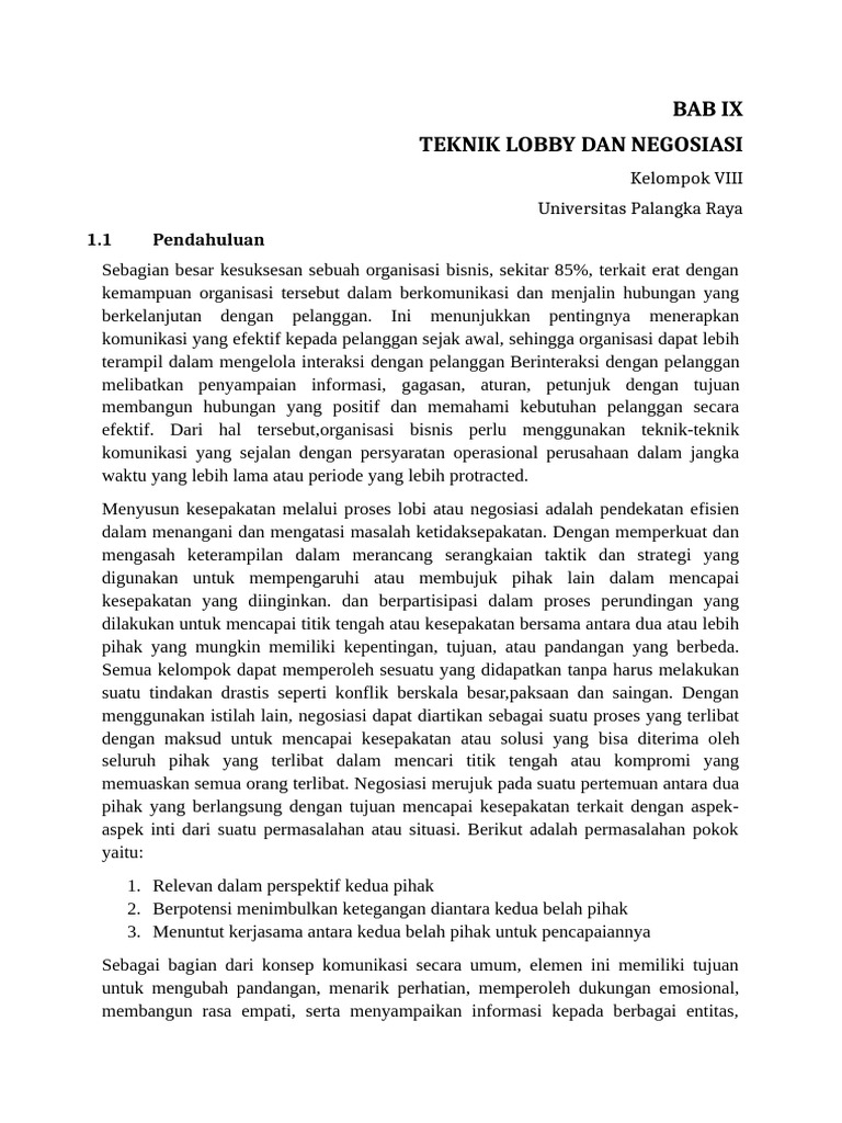 Kel. 8 Bab Ix Teknik Lobi Dan Negosiasi | PDF