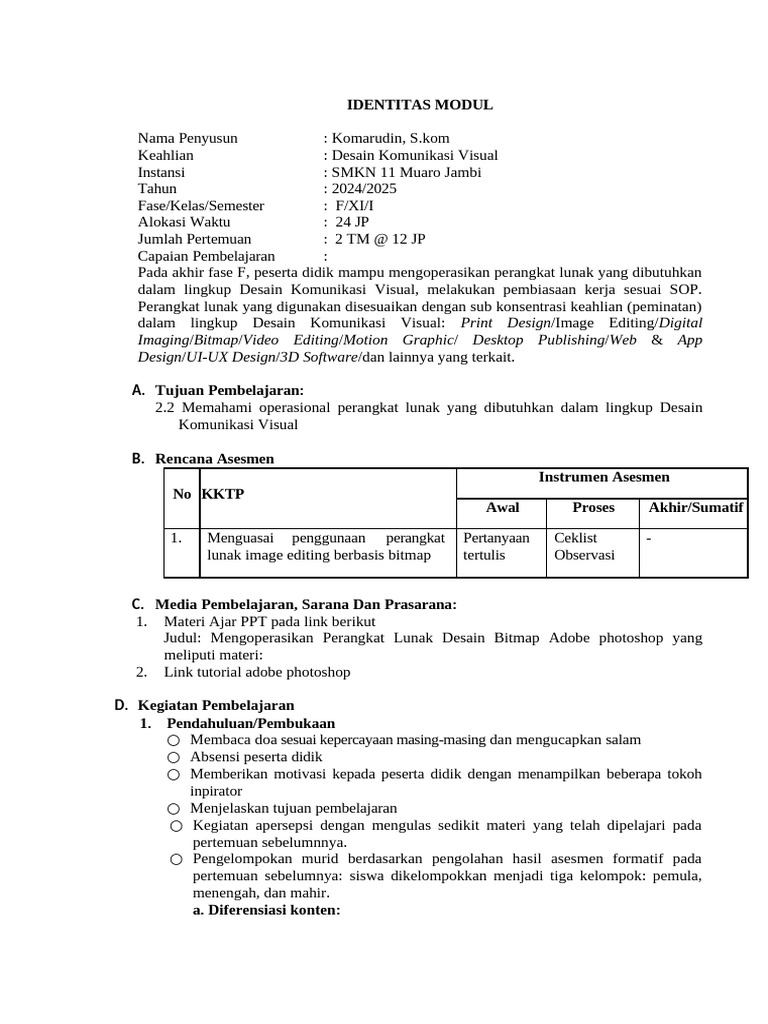 Modul Ajar Desain Komunikasi Visual - Mengoperasikan Perangkat Lunak Desain - Fase F | PDF ...