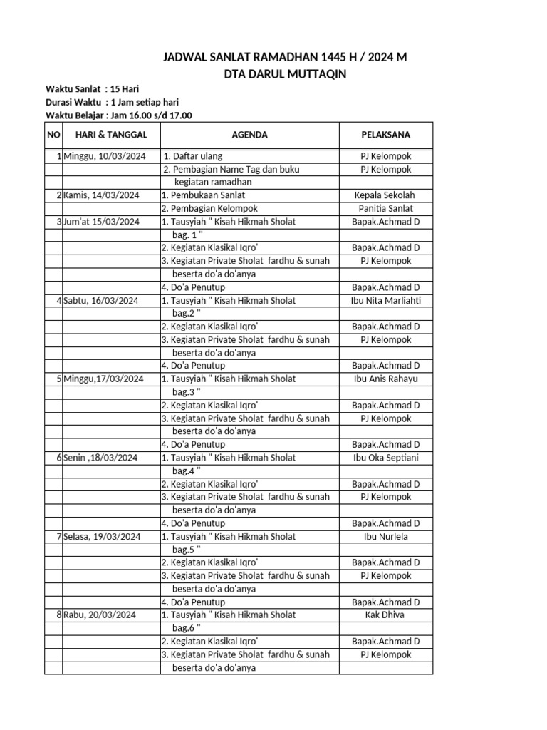 Jadwal Sanlat Ramadhan 1445 H | PDF