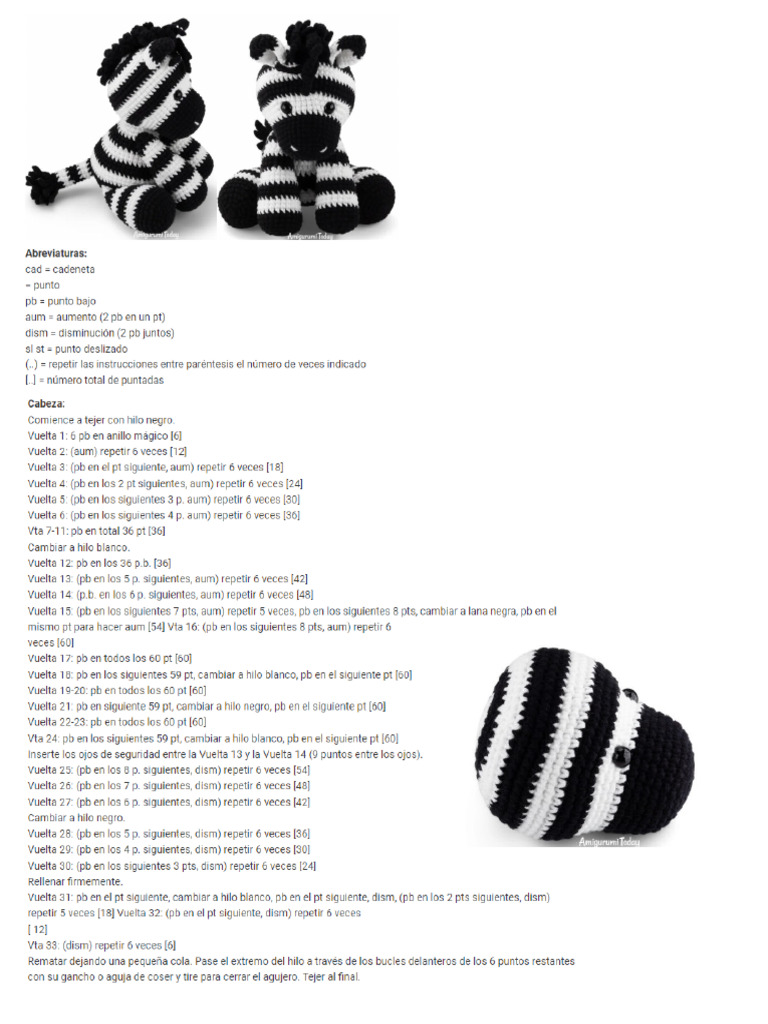 patrón amigurumi ZEBRA | PDF