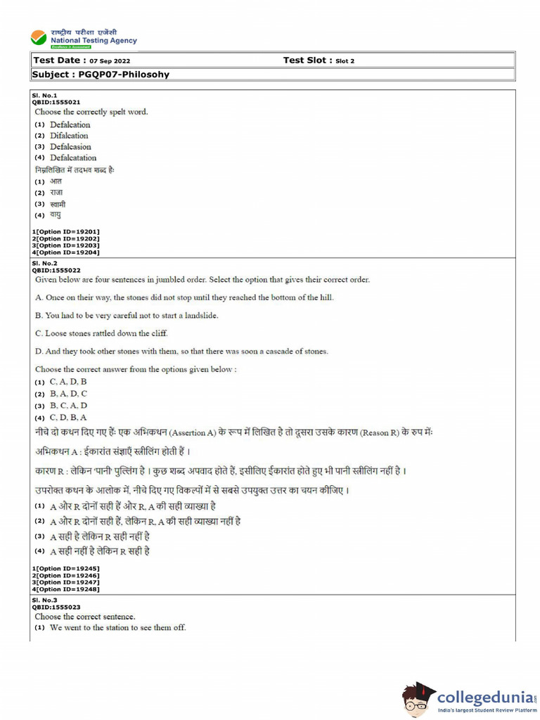 CUET PG 2022 Philosohy Question Paper | PDF