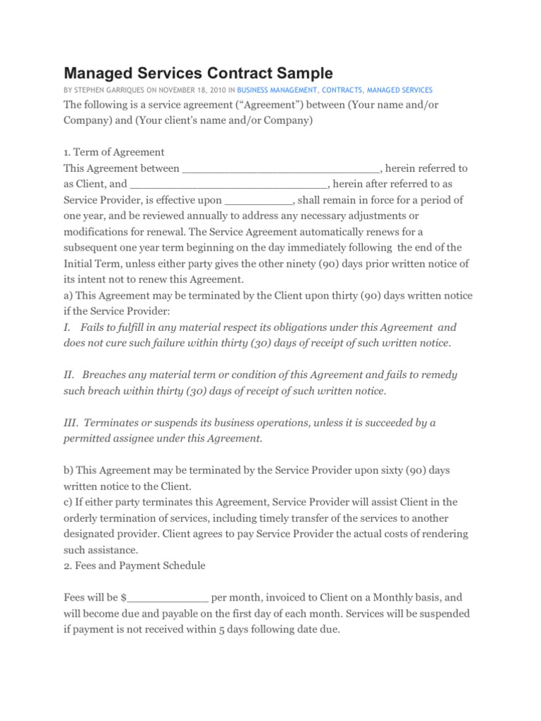 Managed Services Contract Sample | Damages | Antivirus Software