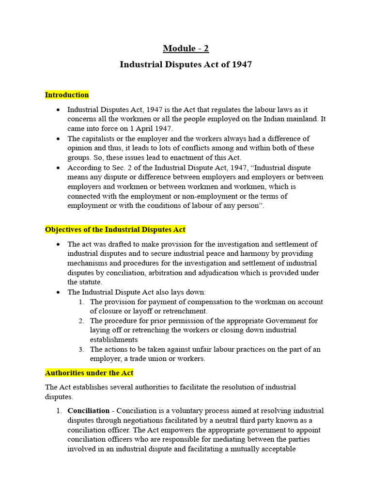 Overview of Industrial Disputes Act 1947 | PDF | Labour Law | Employment