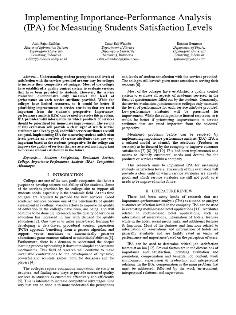 Implementing Importance-Performance Analysis (IPA) For Measuring Students Satisfaction Level ...