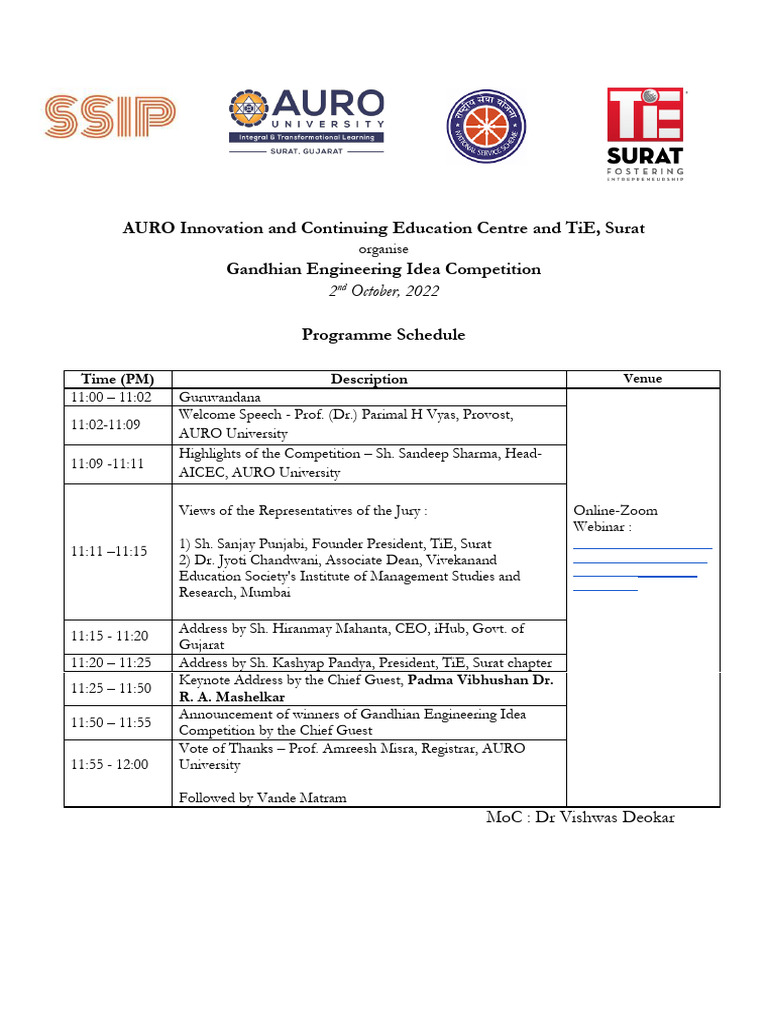 Programme Schedule 2ndoct22 | PDF