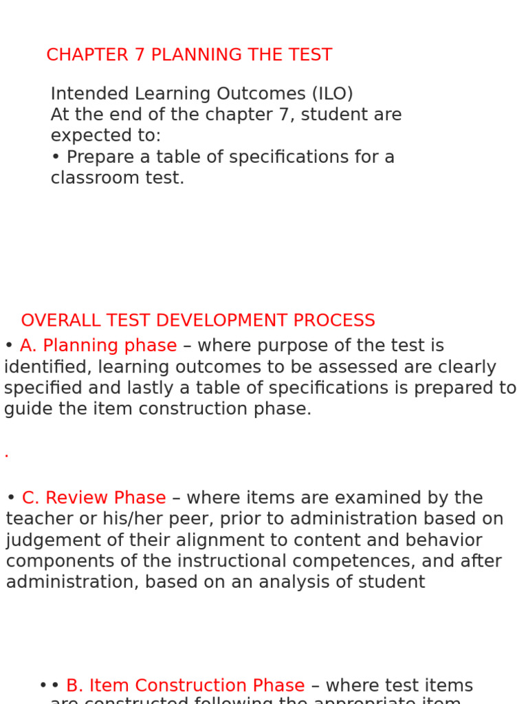 Chapter 7 Planning The Test. | PDF | Educational Assessment | Education ...