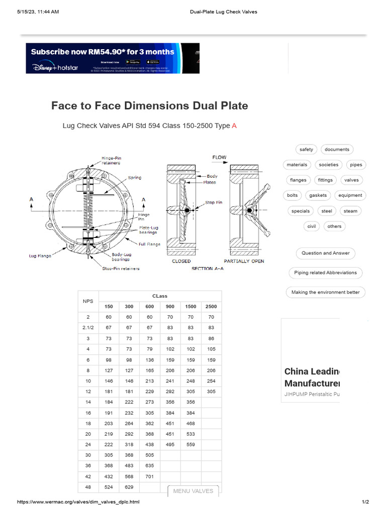 Dual-Plate Lug Check Valves | PDF | Plumbing | Mechanical Engineering