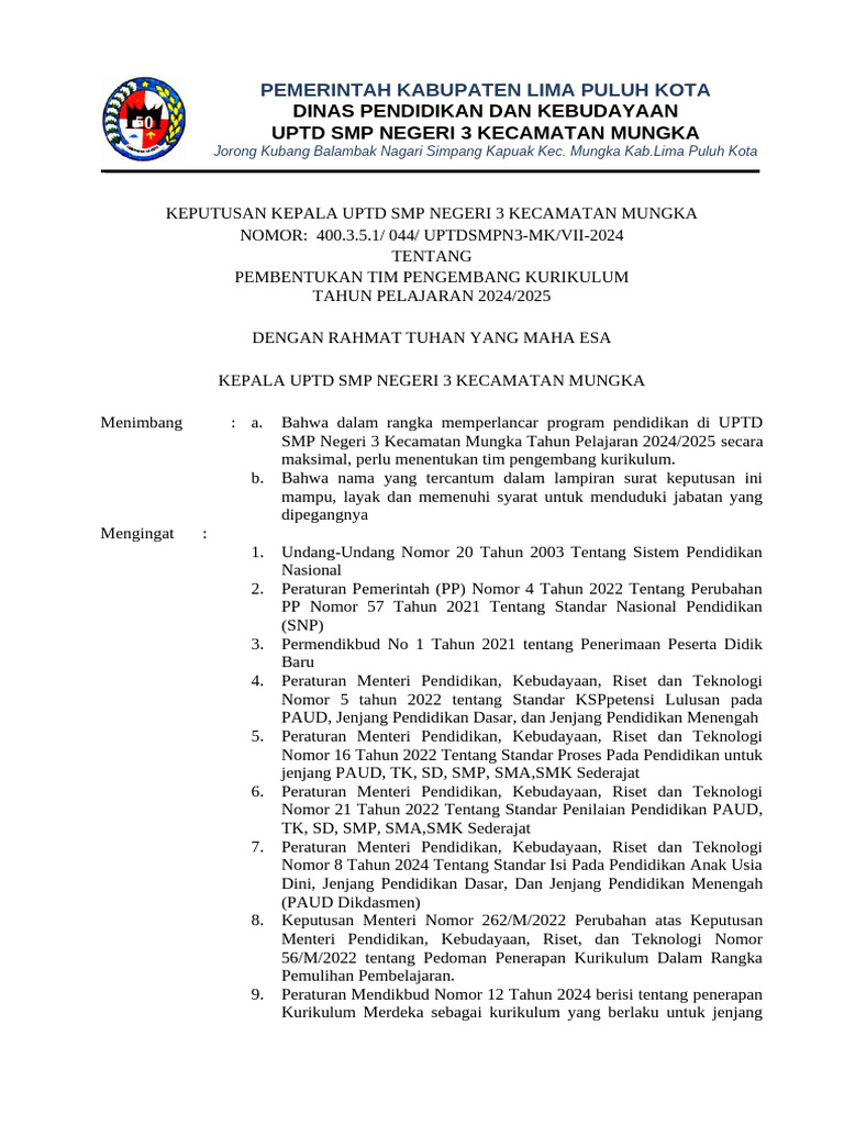 SK TPK 2024 | PDF | Karier & Perkembangan | Seni