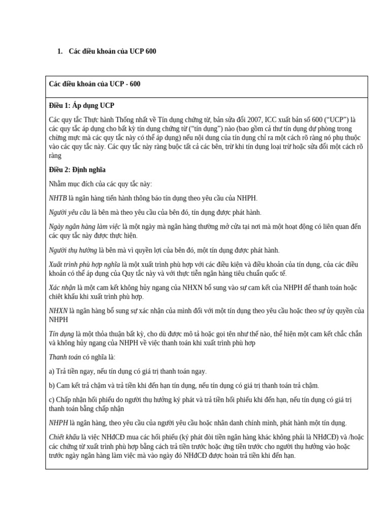 Các điều khoản của UCP 500 và UCP 600 | PDF