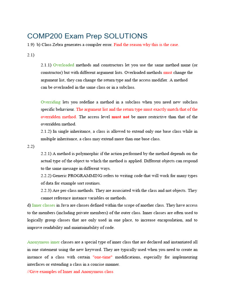 Comp200 Exam Prep Solutions Pdf Method Computer Programming Class Computer Programming