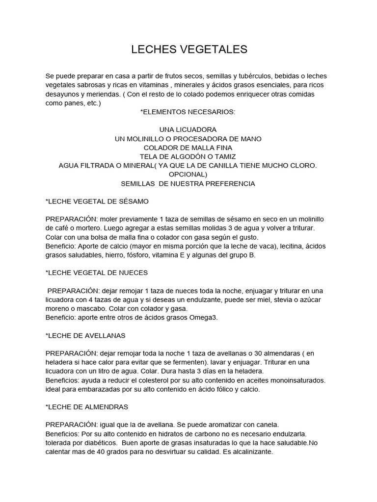 Leches Vegetales | PDF | Leche | Agua